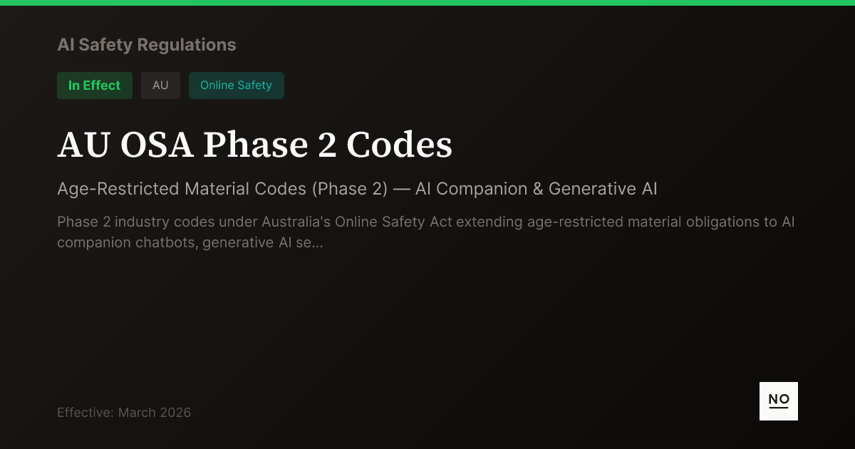 AU OSA Phase 2 Codes - AI Safety Regulations - NOPE